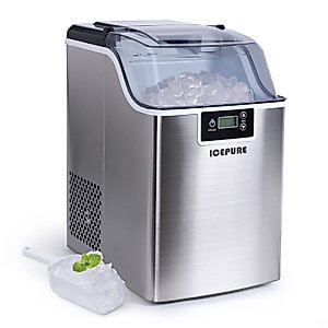 ICEPURE Nugget Ice Maker Countertop, Compact Ice Machine Portable, Make 44Lbs/24H, Self-Cleaning, Small Tabletop Icemakers, Crushed Soft&Chewable/Chewy Ice for Home/Kitchen/Office (Stainless Steel)
