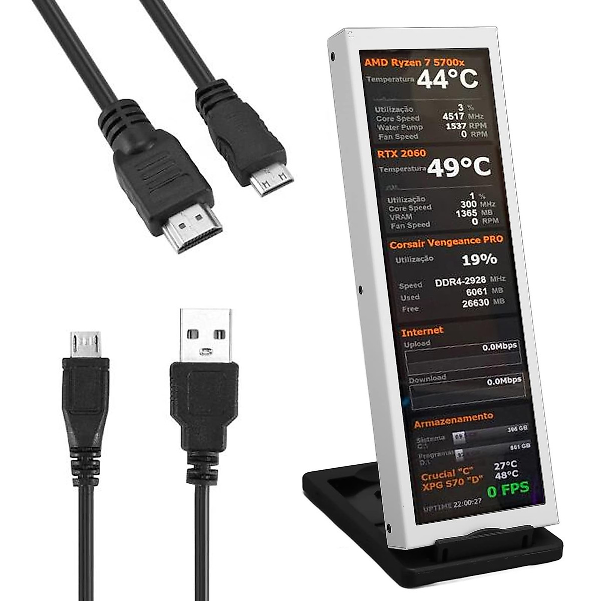 7.9 Inch CPU Hardware Temperature Monitor External Expansion Display, IPS CPU GPU SSD Data Temperature Monitor Panel for PC ARGB Computer Case Secondary Screen