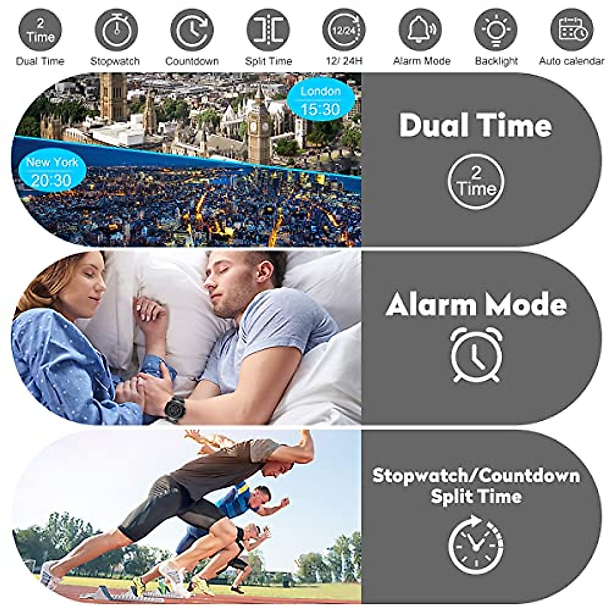 GOLDEN HOUR Huge Big Size Men's Digital Sport Watches Waterproof Military Tactical Style with Dark LED Backlight and Black Rubber Strap 50mm Big Face Watch for Men