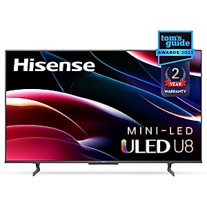 Hisense 65U8H QLED U8H Series Quantum 4K ULED Mini-LED 65-Inch Class Google Smart TV with Alexa Compatibility, Quantum Dot, 1500-nit HDR10+, Black