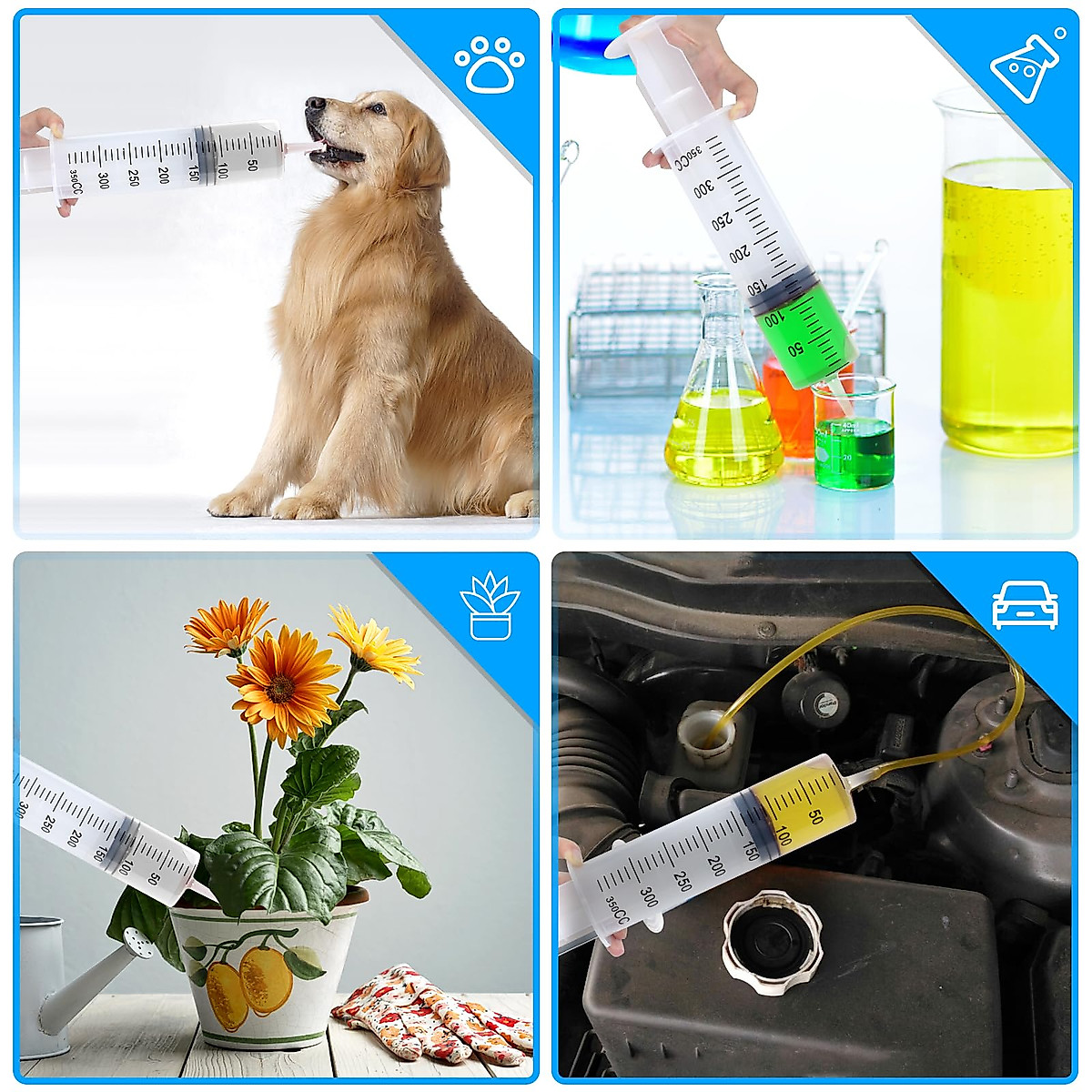 3pcs 350ml Syringes with Needle 14G 1.5”, Extra Large Plastic Syringes for Glue Dispensing, Scientific Labs, Watering, Refilling, Multiple Uses