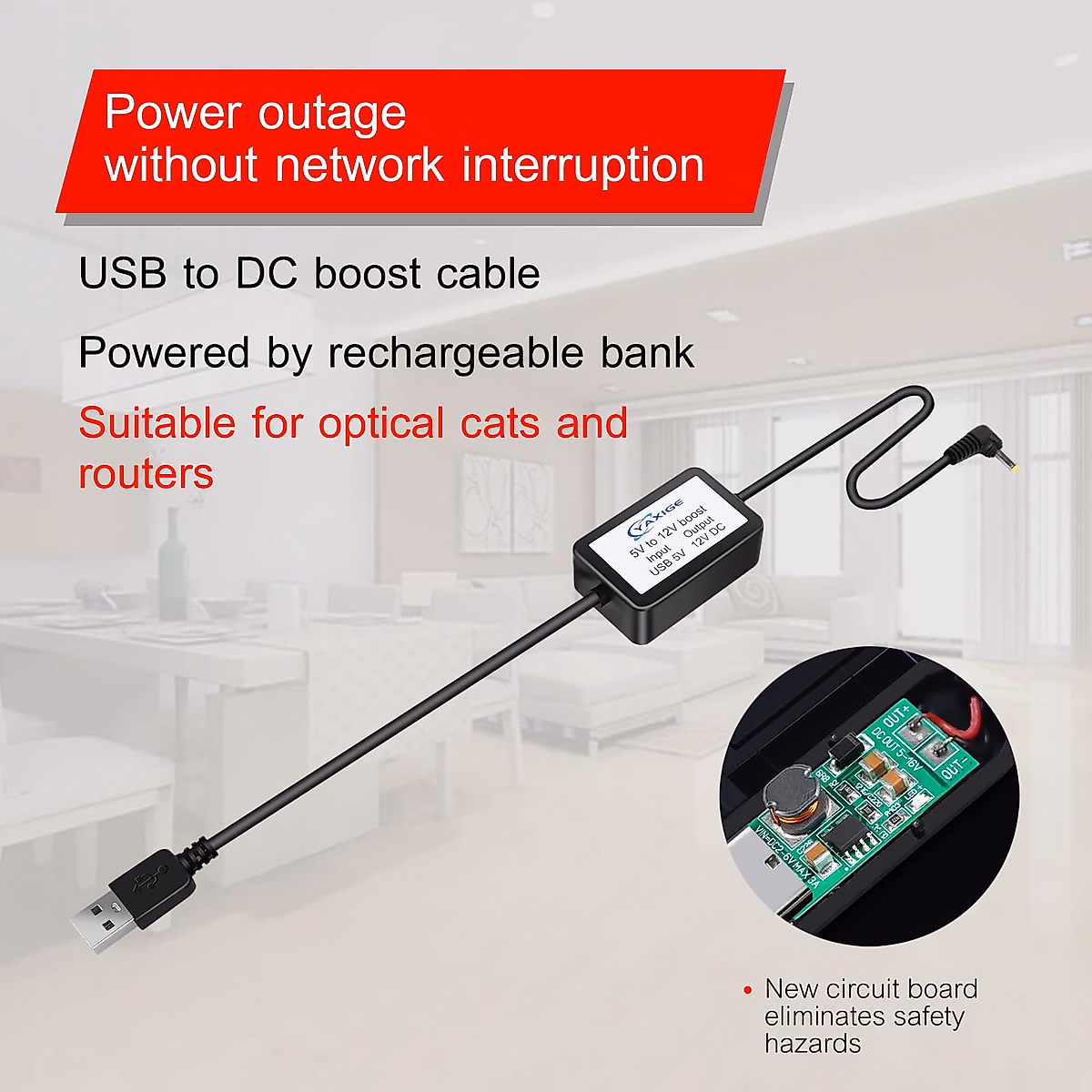 YAXIGE USB 5V to 12V DC Socket Mobile Cable 4mm x 1.7mm, Compatible with Dot Devices, USB Boost Converter Cable, Power Adapter Cable, LED Small Lighting, Small Fan Speaker