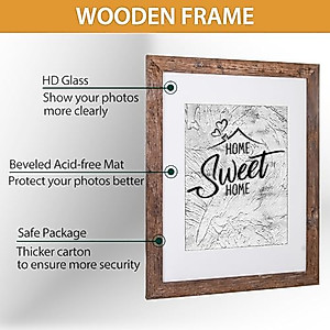 Califortree Rustic Brown 11x14 Picture Frame - Display Photos 8x10 with Mat or 11x14 Without Mat - Real Glass Inside - Set of 2