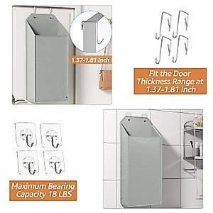 MaxGear Hanging Laundry Hamper, Over the Door Hamper with 2 Kinds of Hooks for Dirty Clothes Organizer, Wall Hanging Laundry Basket with Zipper for Bathroom, Wardrobe, Dormitory (Grey-1 Pack)