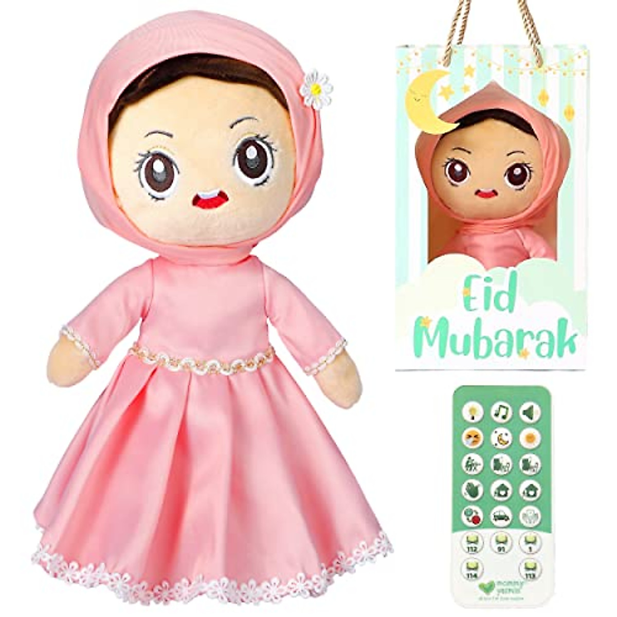 Mommy Yasmin - Soothe & Talking Hijab Doll | Muslim & Islamic Toy | Eid Gift | Quran & Dua | Interactive + Relaxing | Remote | for Baby + Toddlers + Kids(Open Eyes)