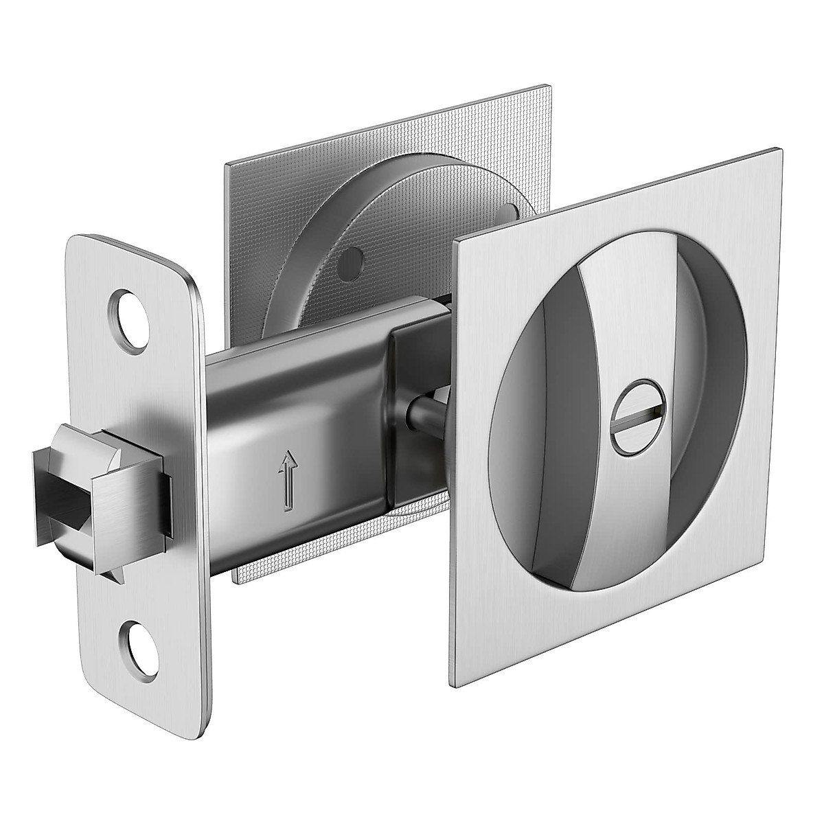 goldenwarm Bed/Bath Pocket Door Lock, Satin Nickel Contemporary Privacy Square Pocket Door Hardware, Flush Pocket Door Latch, 2-3/8" Backset