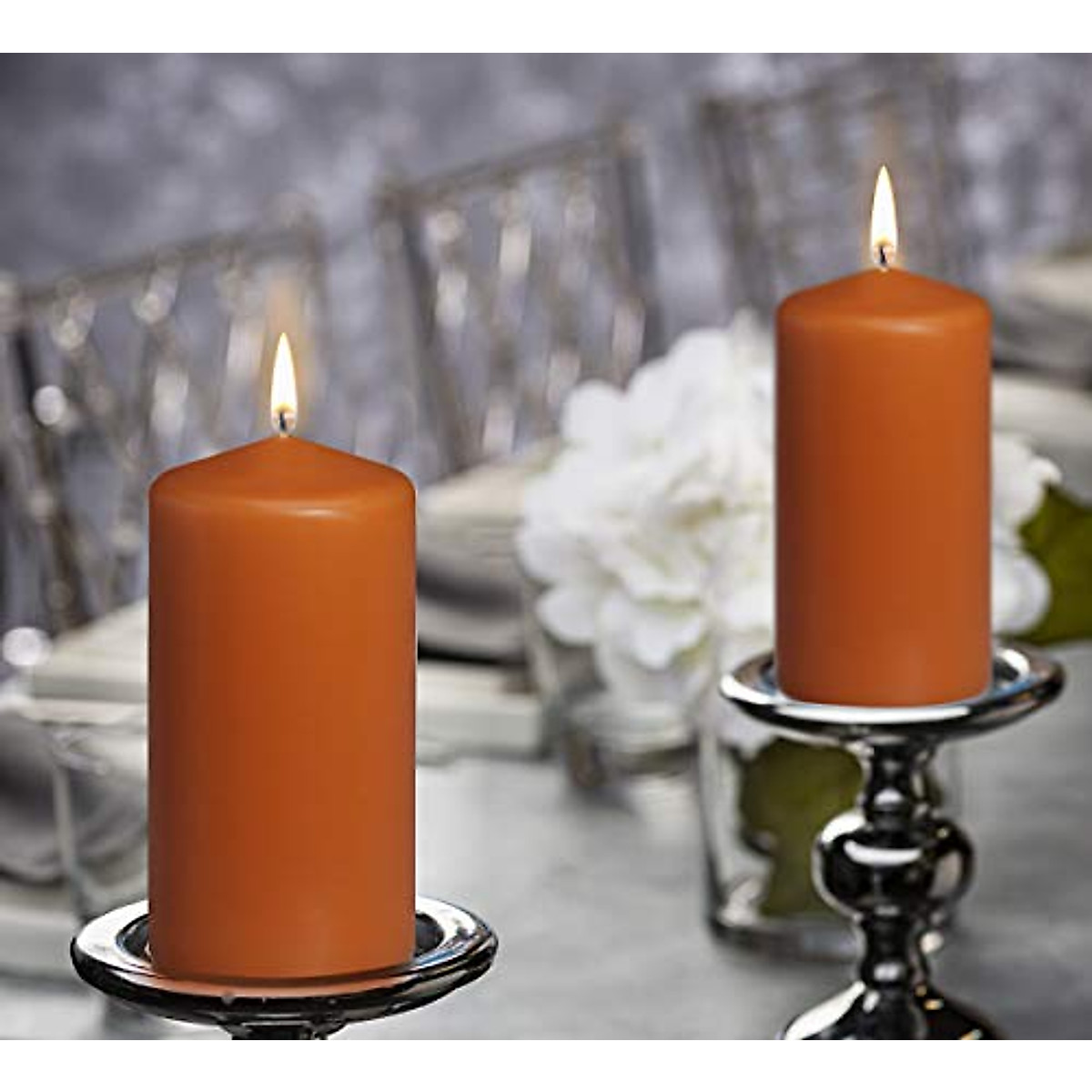 BOLSIUS 4 Orange Pillar Candles - 3x6 Inches - Individually Wrapped - Premium European Quality - 65 Burn Hours - Dripless & Smokeless Smooth Flame - Unscented Dinner, Wedding, Party, & Décor Candles