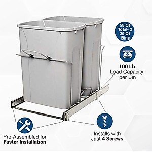 Knape & Vogt RS-PSW15-2-35-R-P in-Cabinet, 18.4 14.25 22-Inch Pull Out Trash Can, Platinum