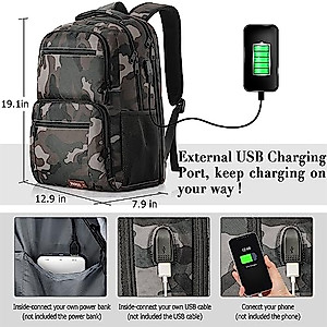 BIKROD Travel Laptop Backpack, School Backpacks for Teen Boys Water Resistant Back Pack with USB Charging Port, Business Anti Theft Durable Computer Bag Gifts Fits 15.6 Inch Laptop-Camouflage