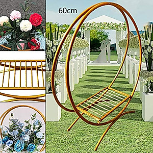 Fichiouy Gold 23.6in Wedding Hoop Cake Stand for Ceremony, Metal Circle Flower Hoop Arch Dessert Cupcake Display Stand Decoration for Wedding/Birthday/Anniversary Party (Gold 60cm(23.6in))