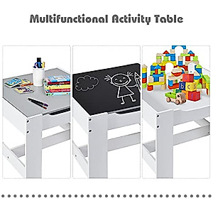 Costzon Kids Table and Chair Set, 3 in 1 Wooden Activity Table with Storage Drawer, Detachable Tabletop for Children Drawing Reading Art Craft, Playroom, Nursery, Toddler Table and Chair Set, Gray