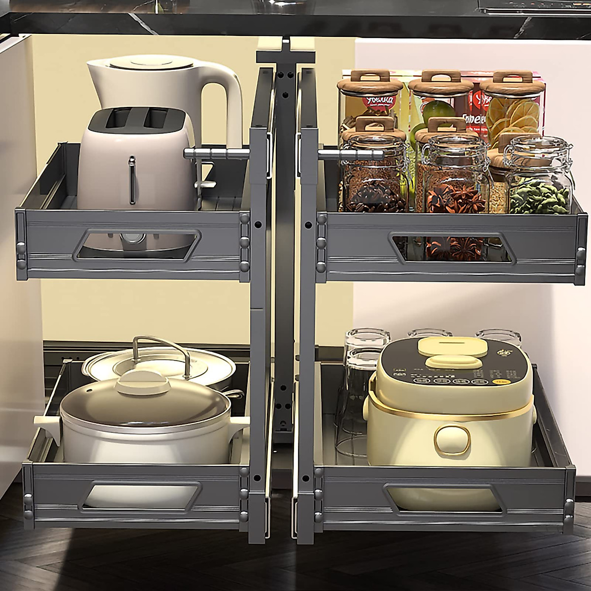 Blind Corner 4 Tray Shelf Slide Out Kitchen Cabinet Organizer Pull Out Blind Corner Cabinet with Soft Close Pull Out Left Or Right Handed Open Kitchen Pull Out Shelf Organiser