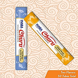 INABA Churu Lickable Creamy Purée Cat Treats Tuna Recipe and Chicken Recipe Canister of 50 Tubes
