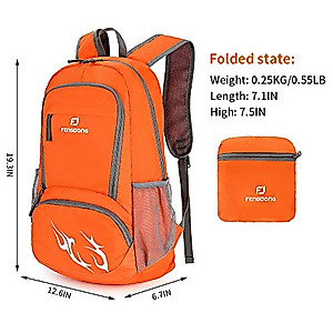 FENGDONG 35L Lightweight Foldable Waterproof Packable Travel Hiking Backpack Daypack for men women Orange