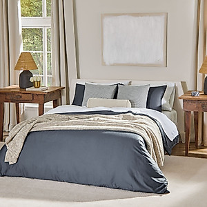 Nate Home by Nate Berkus 300TC 3-Piece Luxe Cotton Sateen Duvet Cover | Ultra Soft, Cool, Bedding Set from mDesign - King Size - 1 Duvet Cover/2 Pillow Shams, Whale (Navy Blue)