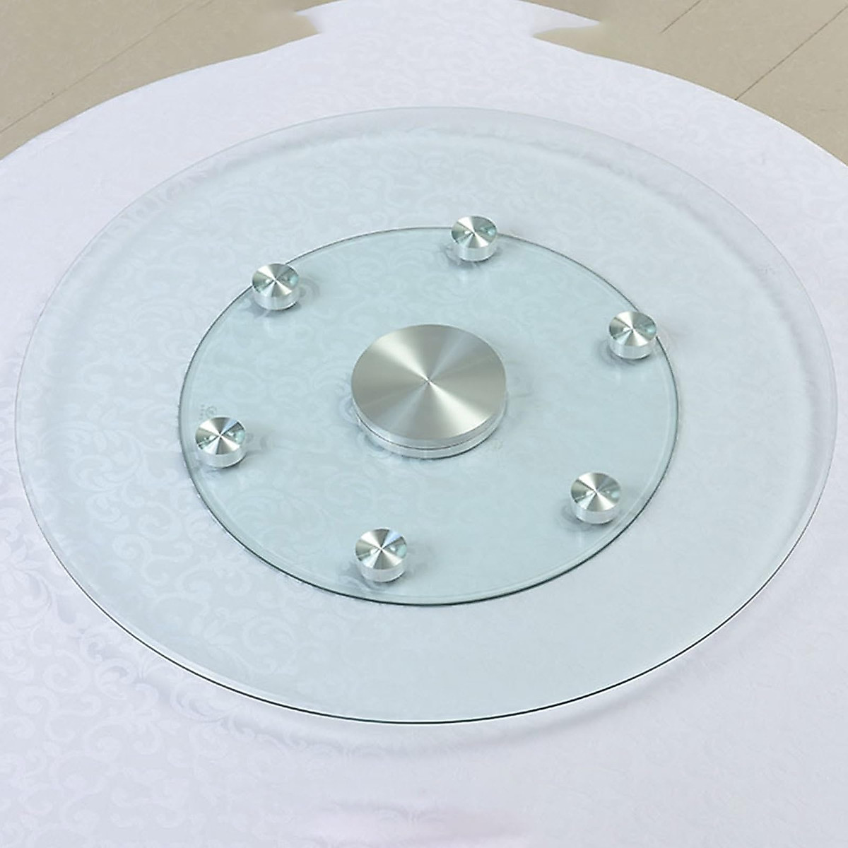 24 Inch Glass Lazy Susan Tempered Glass Round Turntable Rotating Serving With Auxiliary Wheel Design, Thicken Explosion-Proof Tempered Glass, For Sharing Food Easier (Size : Ø 60cm/24in)