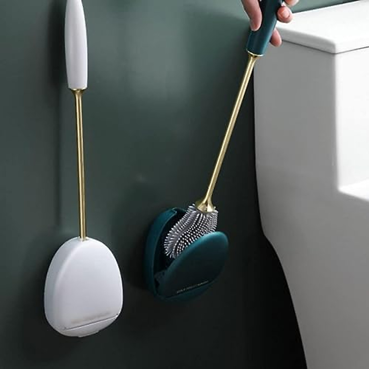 SAAKO Silicone Toilet Bowl Brush Lightweight Wall Mount Toilet Brush and Holder Set Toilet Cleaner Brush Bathroom Deep Clean