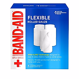 Band-Aid Brand of First Aid Products Flexible Rolled Gauze Dressing for Minor Wound Care, Soft Padding and Instant Absorption, 3 Inches by 2.1 Yards, Value Pack 5 ct