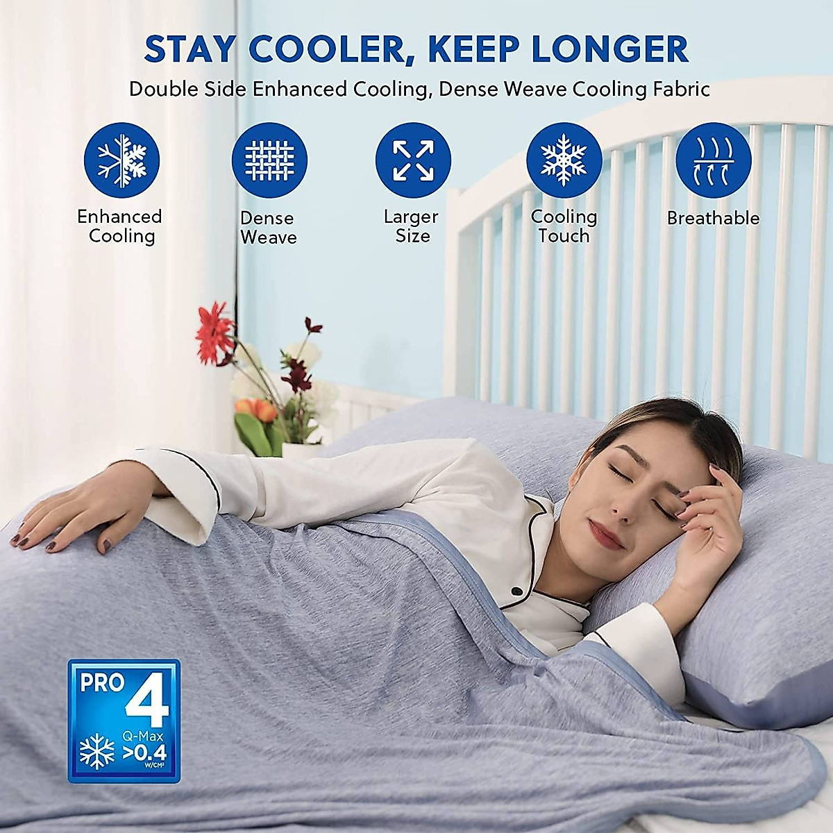 HOMFINE Cooling Blankets for Hot Sleepers - Summer Blanket Thin Lightweight Breathable Soft Double Side Enhanced Cooling Blanket for Bed Couch Sofa, Keep Cool for Night Sweats (Blue, 108 x 90 inches)