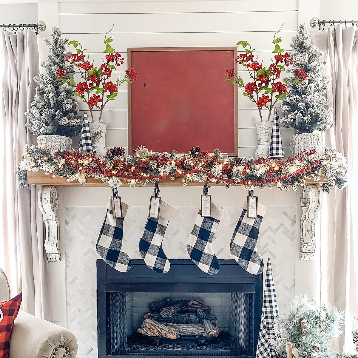 Phliofd 2 Pack Christmas Red Berries Picks 32in Red Berry Stems Christmas Decoration Red Christmas Ornaments for Home Kitchen Outdoor Garden Wedding Party Holiday Decor