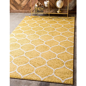 Unique Loom Trellis Frieze Collection Area Rug - Rounded (5' 1" x 8', Yellow/ Ivory)