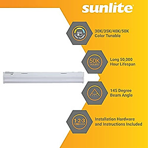 Sunlite 85463 2-Foot LED Strip Light Fixture, Power Selectable 15W/20W/25W, Multi-Volt, 1950/2600/3250 Lumens, Color Selectable 30K/35K/40K/50K, Dimmable, ETL Listed, for Residential & Commercial Use