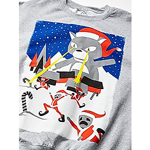 Hybrid Apparel Men's Ugly Christmas Crew Sweatshirt, Cat Attack/Heather Grey, Medium