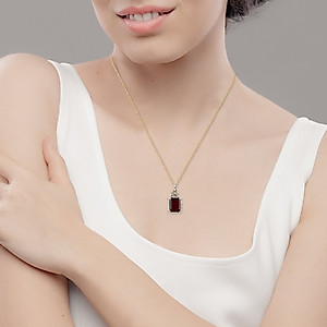 10k Yellow Gold Emerald-cut Garnet and Diamond Halo Necklace