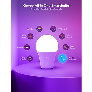 Govee Smart Light Bulbs 1200 Lumens, Color Changing Light Bulbs RGBWW Dimmable, Works with Alexa & Google Assistant, Color Lights Bulb, 12W 85W Equivalent A19 LED Bulbs for Bedroom Living Room, 2 Pack