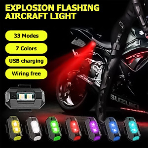 AICEL 2Pcs Mini LED Strobe Lights, Upgrade 7 Colors Led Aircraft Strobe Lights, USB Charging Magnetic Lights, Night Signal Emergency Warning Light for Car Motorcycle Bike Drone