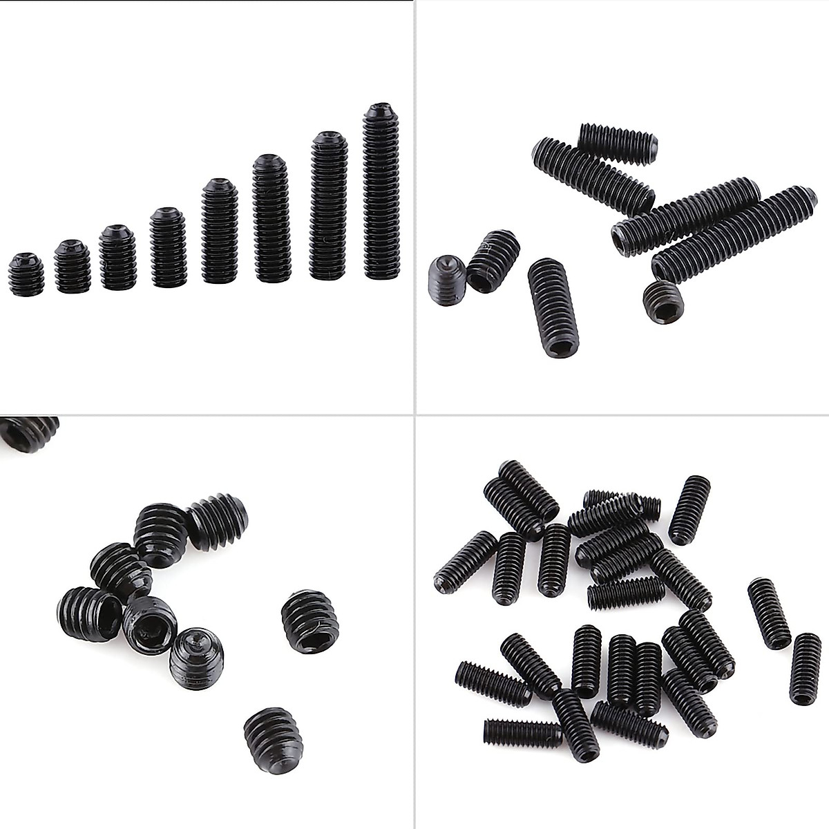 Oumefar 200Pcs Screws Grade Carbon Steel M3 Black Cup Point Screw Assortment Steel Set Screw Hex Socket Set Screw Bolts Nut Bolt Assortment Used for Industry