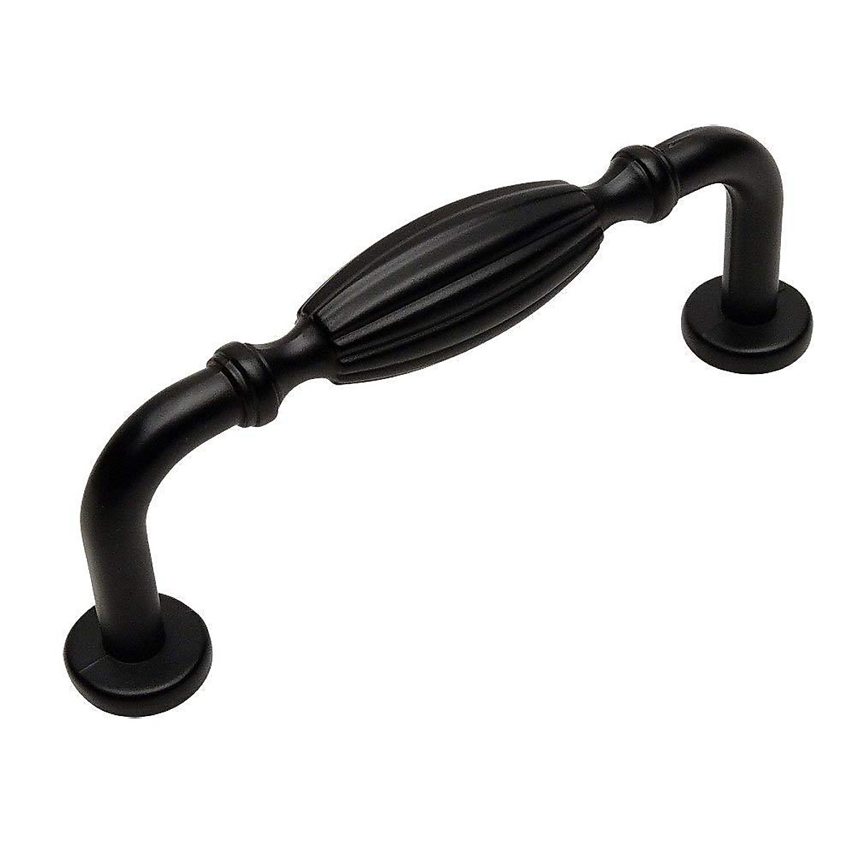 10 Pack - Cosmas 7119FB Flat Black Country Style Cabinet Hardware Ribbed Handle Pull - 3" Inch (76mm) Hole Centers