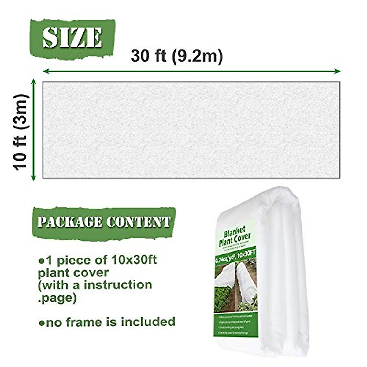 Valibe Plant Covers Freeze Protection 10 ft x 30 ft Floating Row Cover Garden Fabric Plant Cover for Winter Frost / Sun Pest Protection (10FT X 30FT)