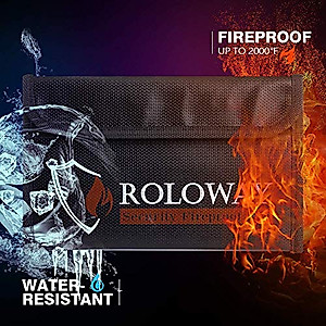 ROLOWAY Small Fireproof Bag (5 x 8 inches), Non-itchy Fireproof Money Bag, Fireproof Wallet Bag, Cash Fireproof Bag Set for Valuables - Passport, Currency & Keys (2-Pack)