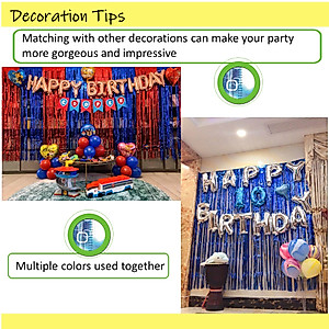 Buyuget 2 Pack Large 3.2 x 8.2 ft Blue Tinsel Foil Fringe Backdrop Curtain Party Decoration - Doorway Streamer Curtain Photo Backdrop for Birthday Wedding Engagement Party Decor