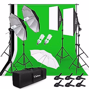 Kshioe Photo Lighting Kit, 2M x 3M/6.6ft x 9.8ft Background Support System and 900W 6400K Umbrellas Softbox Continuous Lighting Kit for Photo Studio Product,Portrait and Video Shoot Photography