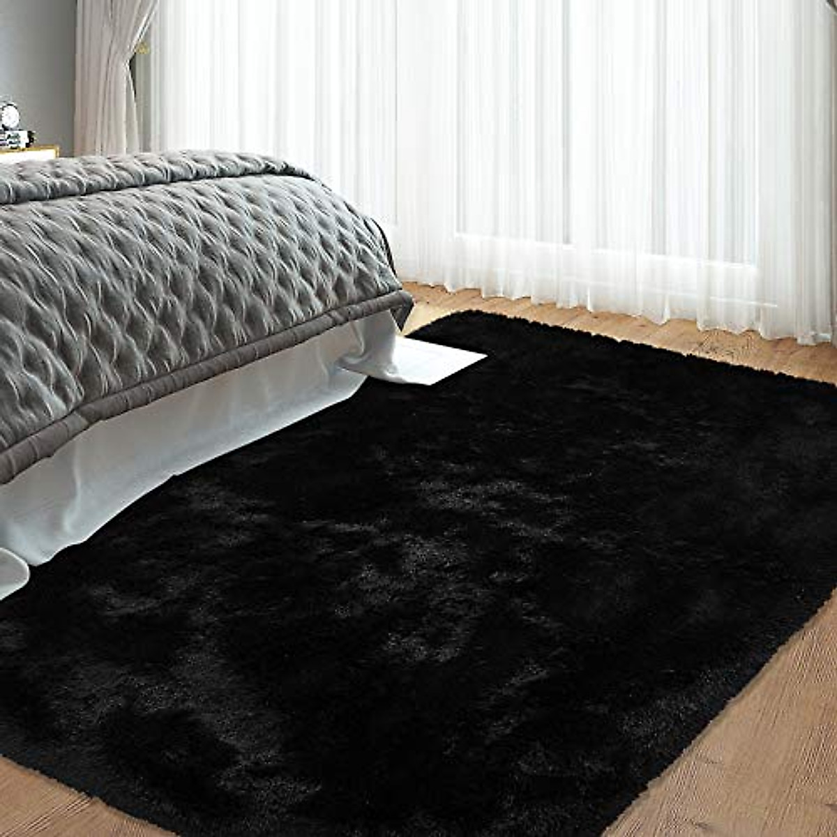 CAROMIO Shag Area Rug Modern Indoor Plush Fluffy Rugs, 8' x 10' Extra Soft and Comfy Shaggy Carpet Rugs for Bedroom Living Room Girls Kids Nursery Fluffy Area Rug, Black