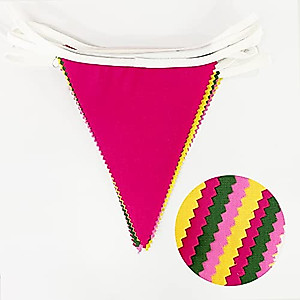 32Ft Hot Pink Green Yellow Pennant Banner Fabric Triangle Flag Bunting Garland for Flamingo Aloha Tropical Luna Hawaiian Jungle Summer Wedding Birthday Party Outdoor Garden Hanging Decoration