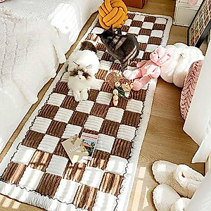 HEZITO Cream-Coloured Large Plaid Square Pet Mat Bed Couch Cover, Couch Covers for Pets, Garden Chic Cotton Protective Couch Cover for Floor Pet Garden Chic Couch Cover (27.6x82.7 in, Brown)