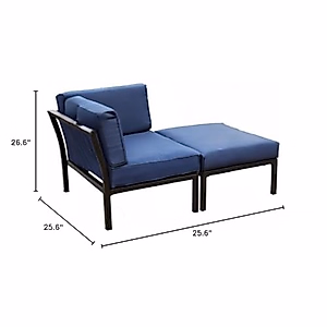 LOKATSE HOME 2 Piece Outdoor Patio Furniture Loveseat Couch with Corner Sofa and Metal Steel Frame Ottoman, Blue
