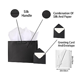 jabberwpacking 13" Large Black Premium Gift Bag with Tissue Paper and Card (Silk Paper Gift Bag) for Father's Day Men Birthday Party Favor