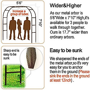 Metal Garden Arch,7.8 Feet High x 5.5 Feet Wide Sturdy Metal Arbor with Sharp Ends for Climbing Vines and Plants,Weddings Quinceaneras Party Decoration