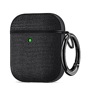 Valkit for Apple Airpods 2nd Generation Case with Lanyard, Premium Knit Fabric and PC Lining Scratch Resistant Drop Proof Protective Cover for Women Girl Airpods 2 & 1 Charging Case - Black