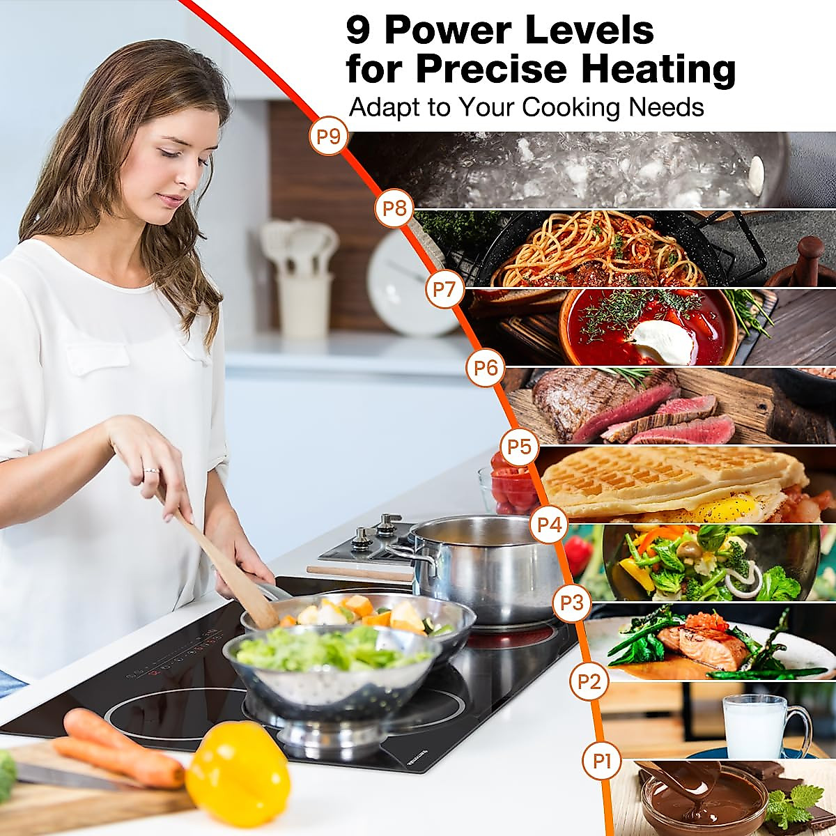 ThermoMate 30 Inch Electric Cooktop 5 Burners, 30" Built in Radiant Electric Stove Top, 8200W Ceramic Cooktop with Touch Control, 9 Heating Level, Chlid Lock & Timer, 220-240V Hard Wire ETL Listed