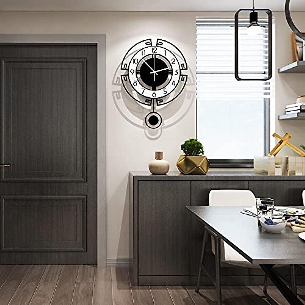 MEISD Wall Clock for Living Room Decor, Decorative Modern Wall Clocks with Pendulum for Bedroom Kitchen Office Home, 14.6 Inch Big Decoration Wall Clock Battery Operated, Silent Clock Non Ticking