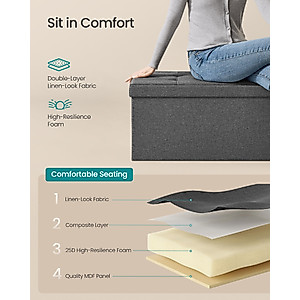 SONGMICS 43 Inches Folding Storage Ottoman Bench, Storage Chest, Foot Rest Stool, Bedroom Bench with Storage, Holds up to 660 lb, Dark Gray ULSF77K