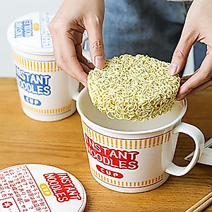 BF BEVYFOG Ramen Bowl Set with Chopsticks 32 OZ Large Ceramic Instant Ramen Noodle Bowls with Lid Gift Wrap Cute Japanese Soup Bowl with Handle, Microwave Safe (Blue)