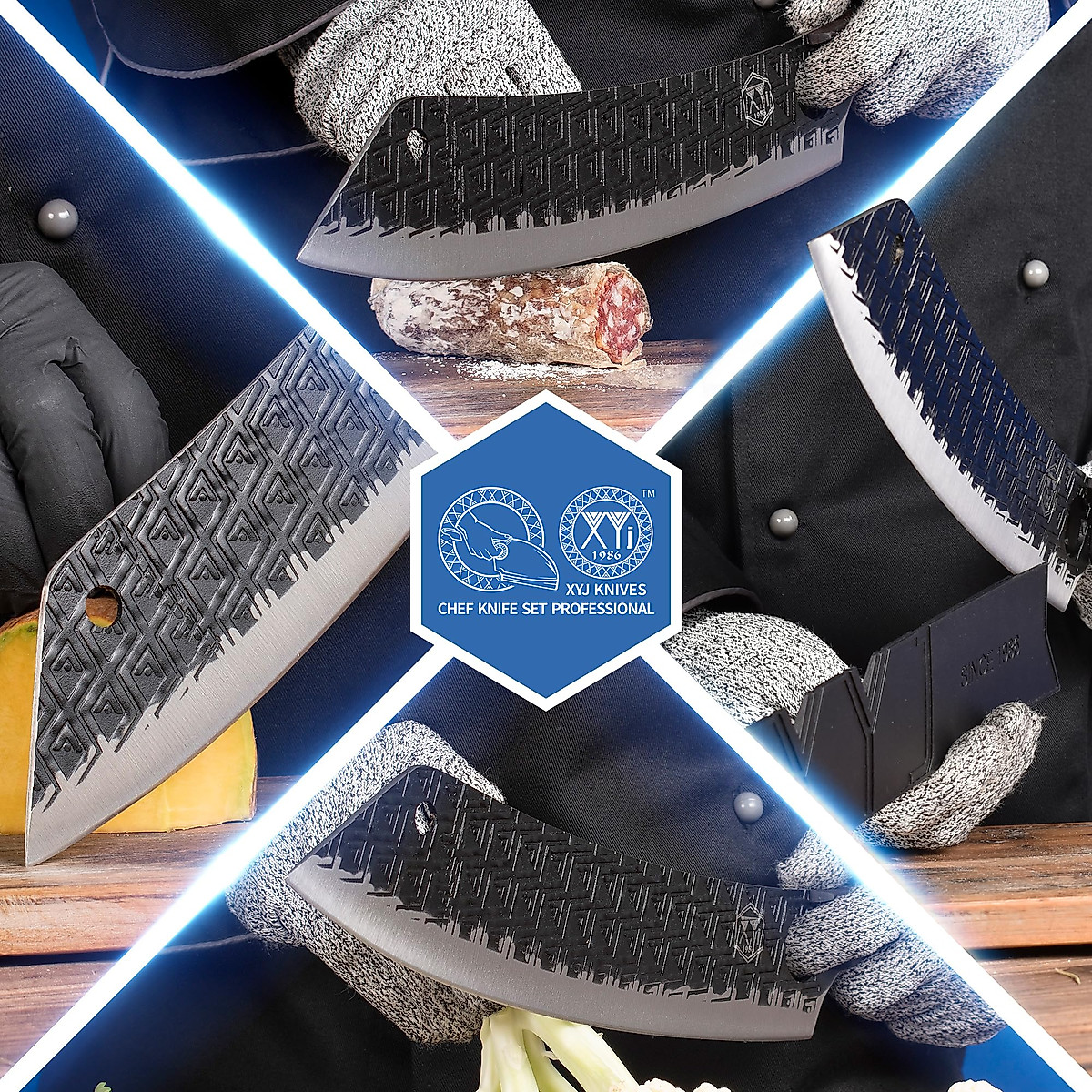 XYJ Slicing Japanese Chef Knife With Guards Protector,Curved Vegetable Butcher Knives Camping Kitchen Knives,Carving Brisket Knife,Full TangTang (11.5 Inch)