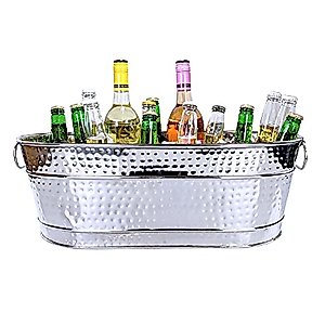 BREKX Stainless-Steel Ice Bucket & Beverage Tub for Parties, Hammered Stainless Steel Finish, Leak-Proof, Rust-Proof, with Handles - 15 Quarts