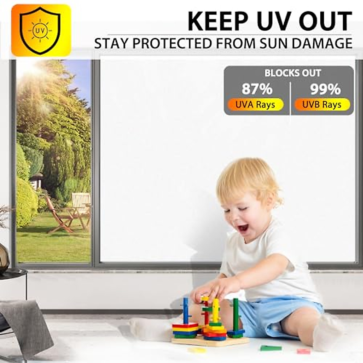 Harvakids Window Privacy Film,Frosted Glass Window Film,Heat Blocking Window Tinting Film for Home Office, Non Adhesive, Static Cling,Removable Reusable Frosting Bathroom Door Window Covering